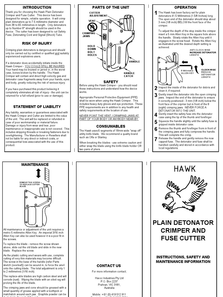 The Hawk Plain Detonator Crimper and Fuse Cutter: Comprehensive ...