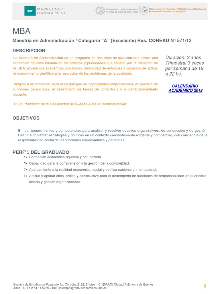 Mba Fce Uba | PDF | Máster en Administración de Empresas | Ciencias ...
