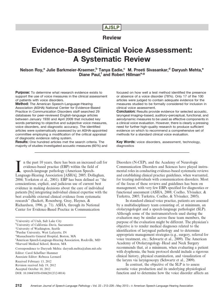 Evidence-Based Clinical Voice Assessment | PDF | Evidence Based ...
