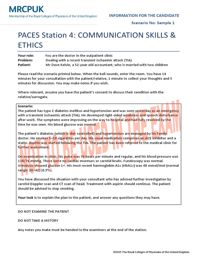 Paces Station 4: Communication Skills & Ethics: Your Role: Problem ...