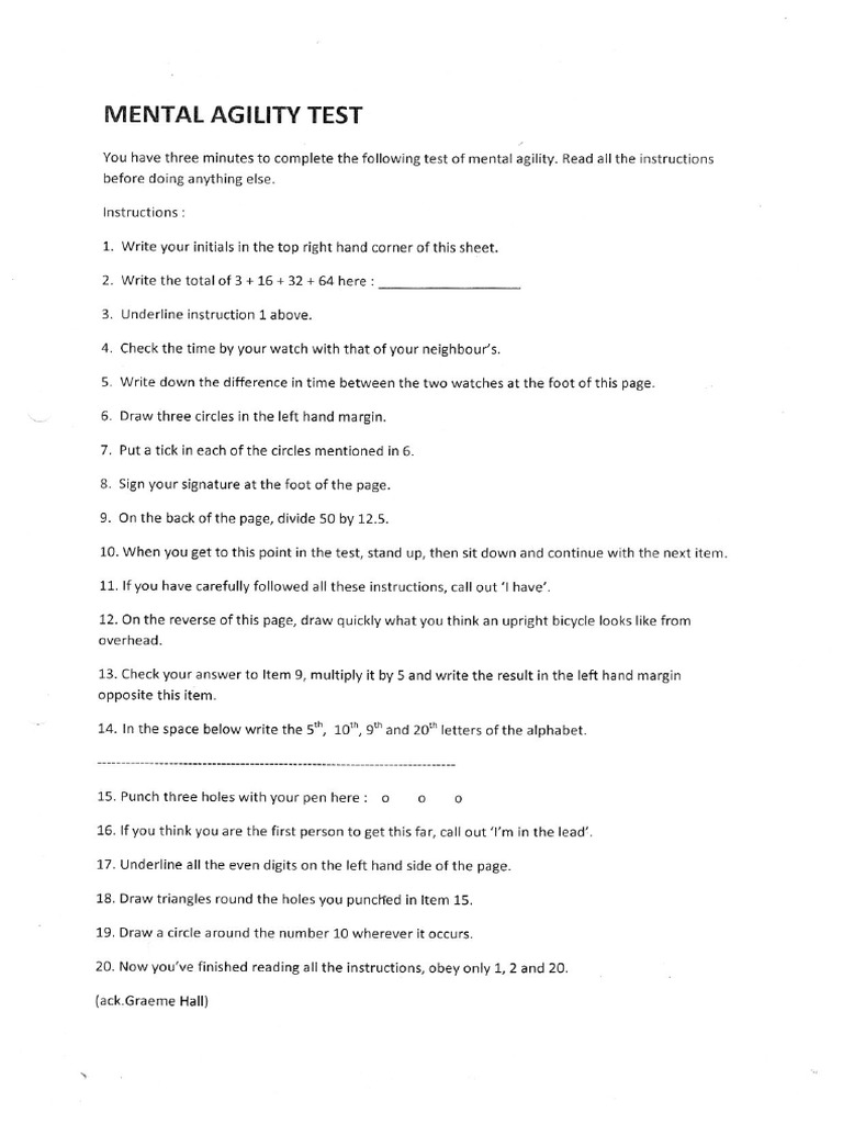 Mental Agility Test | PDF