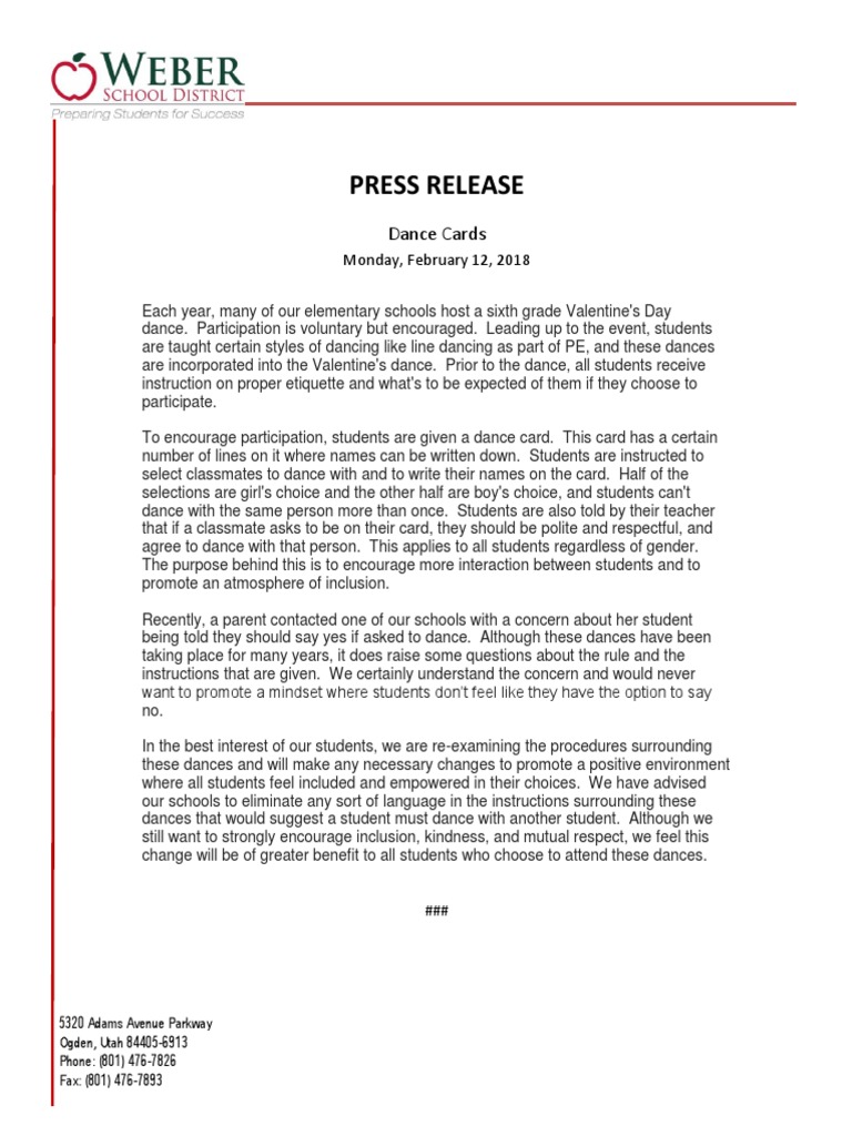 Press Release - Dance Cards | PDF | Teachers | Communication