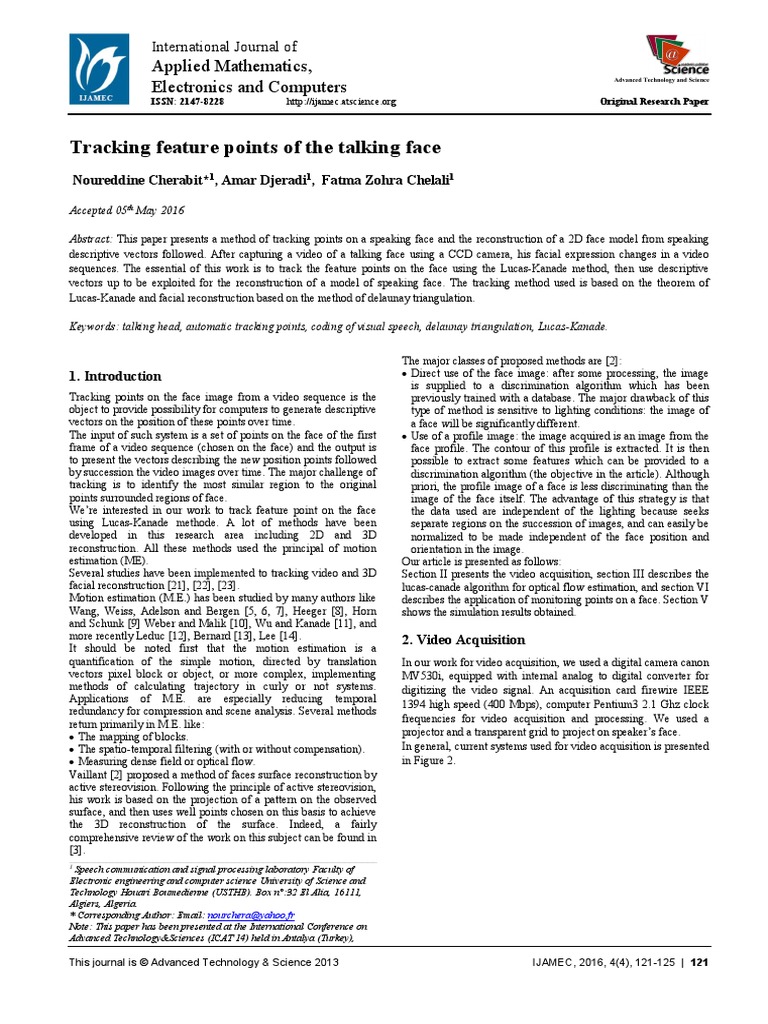 Tracking Feature Points of The Talking Face: Applied Mathematics ...