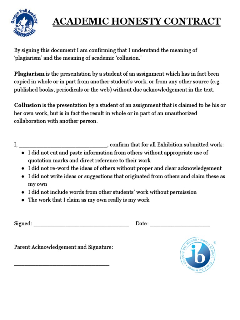 Academic Honesty Contract Template | PDF | Career & Growth | Social Science