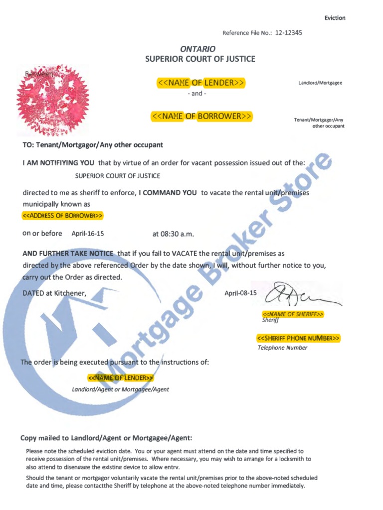 Ontario Eviction Notice EXAMPLE 1 | PDF | Eviction | Law And Economics