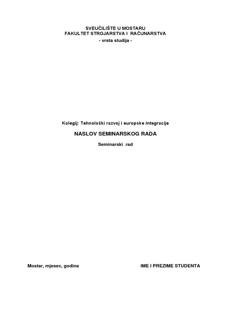 Upute Za Pisanje Seminarskog Rada PDF | PDF