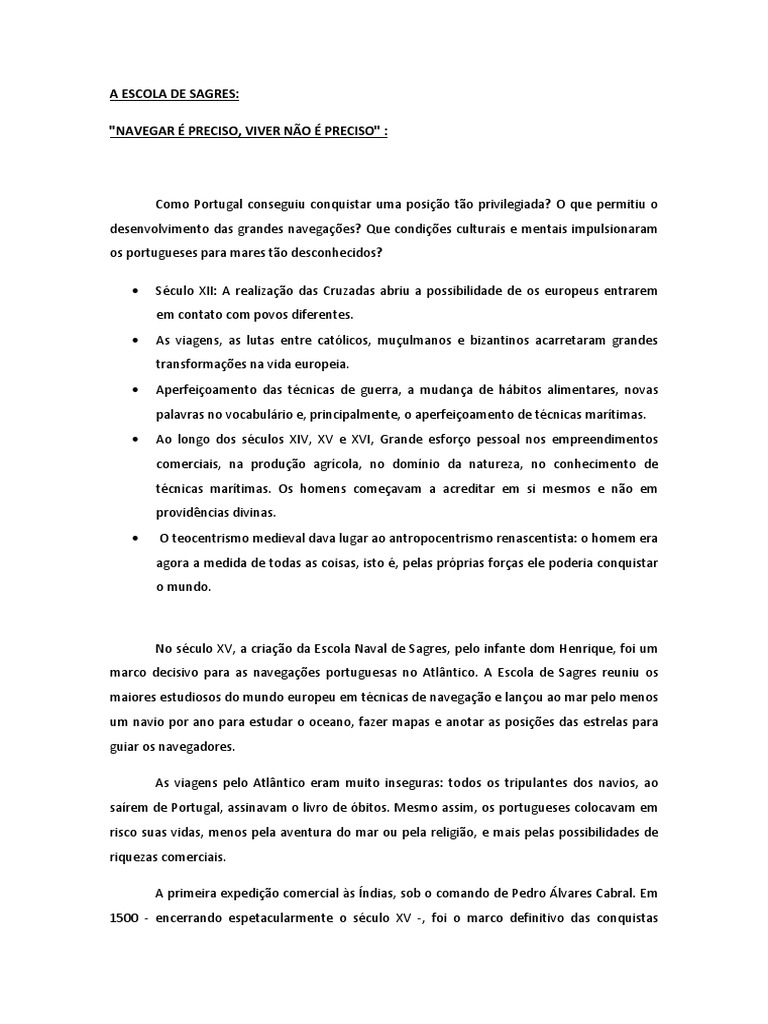 A Escola De Sagres E As Grandes Navegações Portuguesas Pdf
