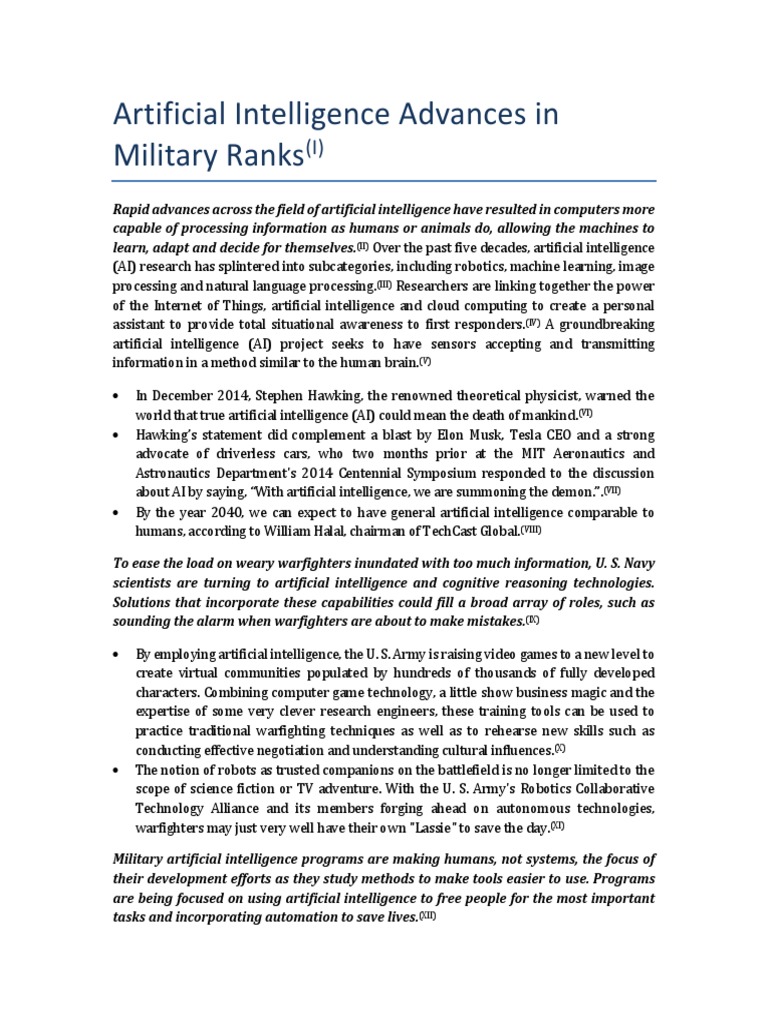 Artificial Intelligence Advances in Military Ranks | Artificial Intelligence | Technology