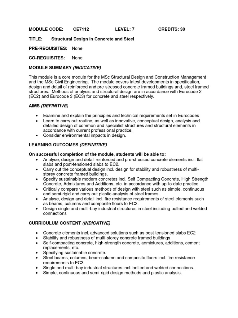 Structural Design in Concrete and Steel CE7112 | Download Free PDF ...