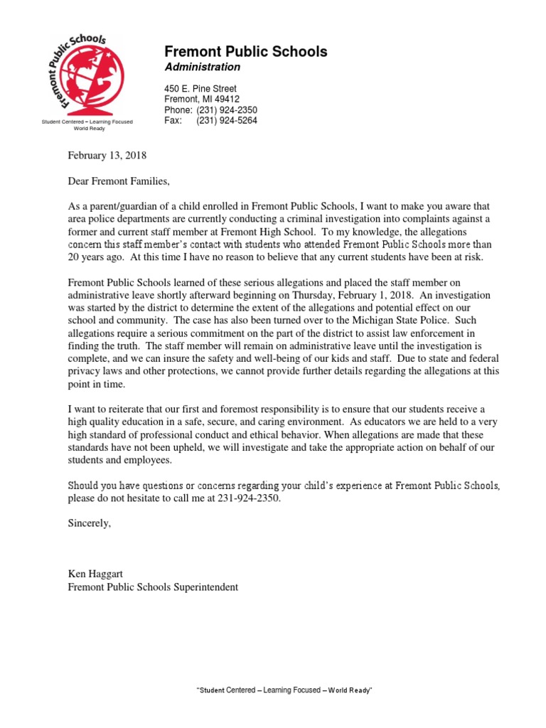 Letter To Fremont Parents | PDF | State School | Police