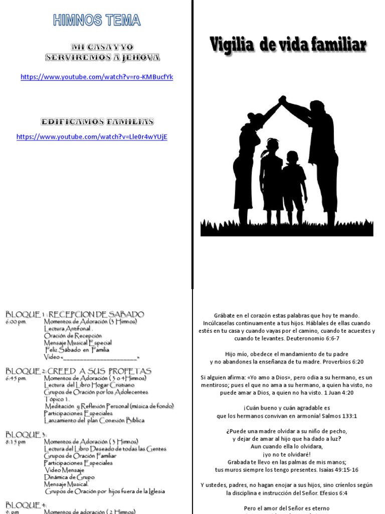 Programación Vigilia Vida Familiar | PDF | Oración | Biblia
