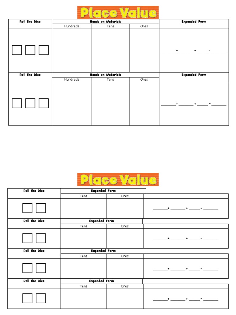 Place Value Dice Game Activity | PDF | Finance & Money Management