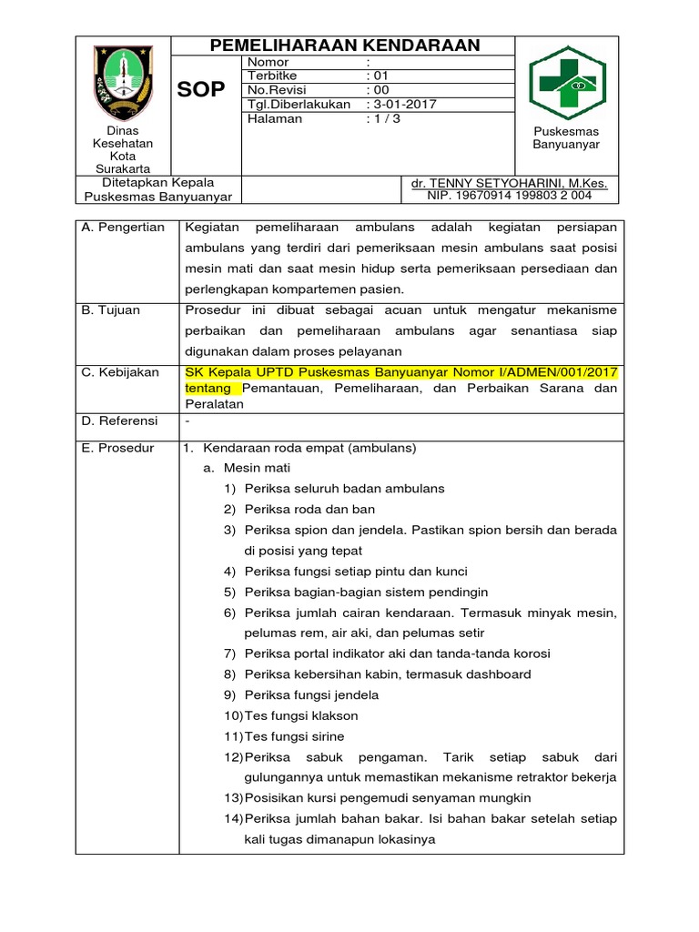 Sop Pemeliharaan Kendaraan | PDF