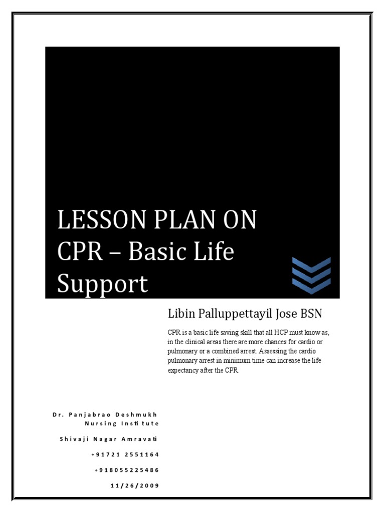 Lesson Plan On CPR | PDF | Cardiopulmonary Resuscitation | Medical ...