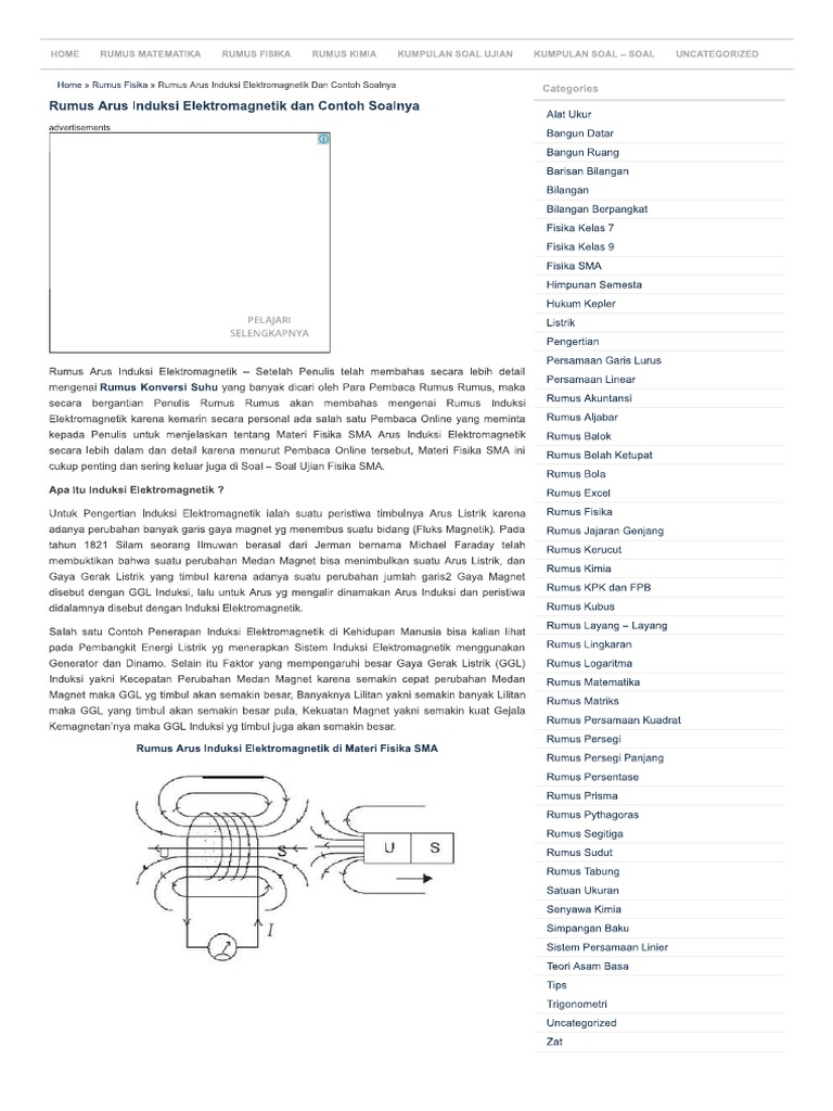 Rumus Arus Induksi Elektromagnetik Dan Contoh Soalnya - Rumus Rumus | PDF