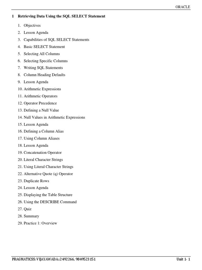 1 Retrieving Data Using The SQL SELECT Statement | PDF | Table (Database) | Data Management