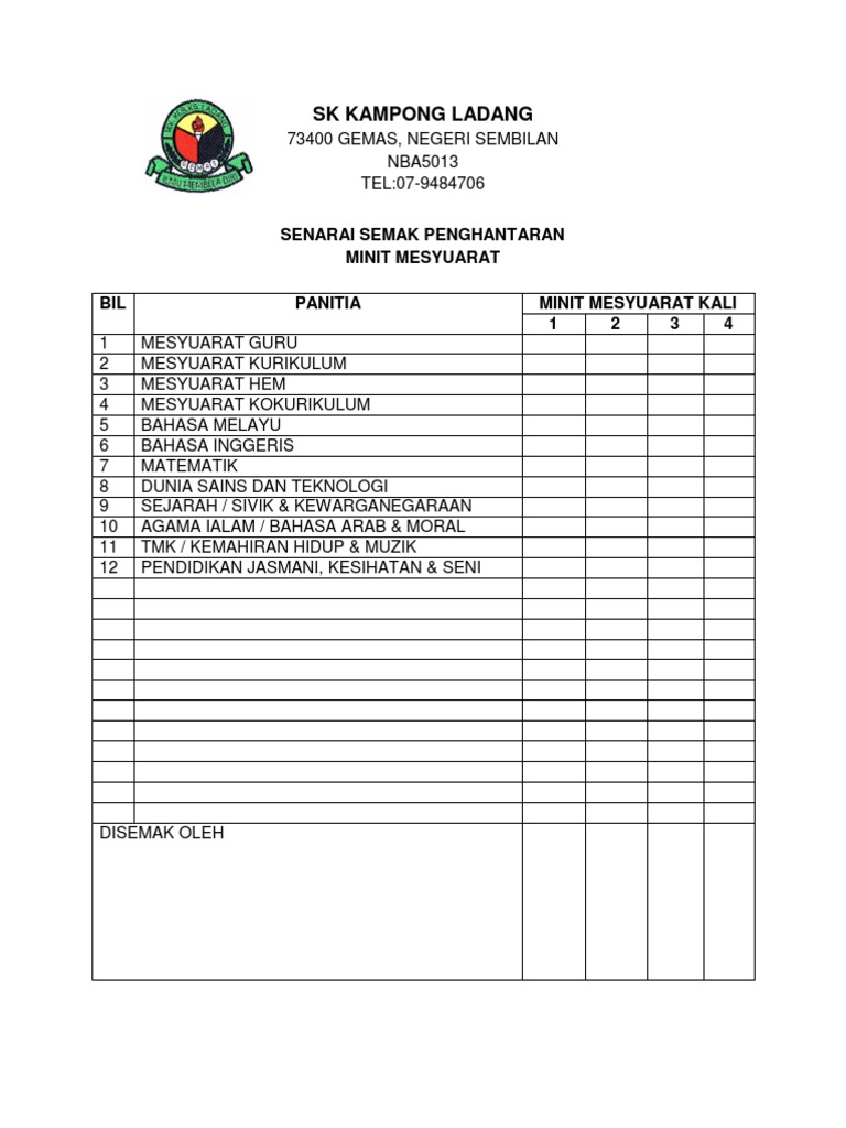 Senarai Semak Minit Mesyuarat Pdf 