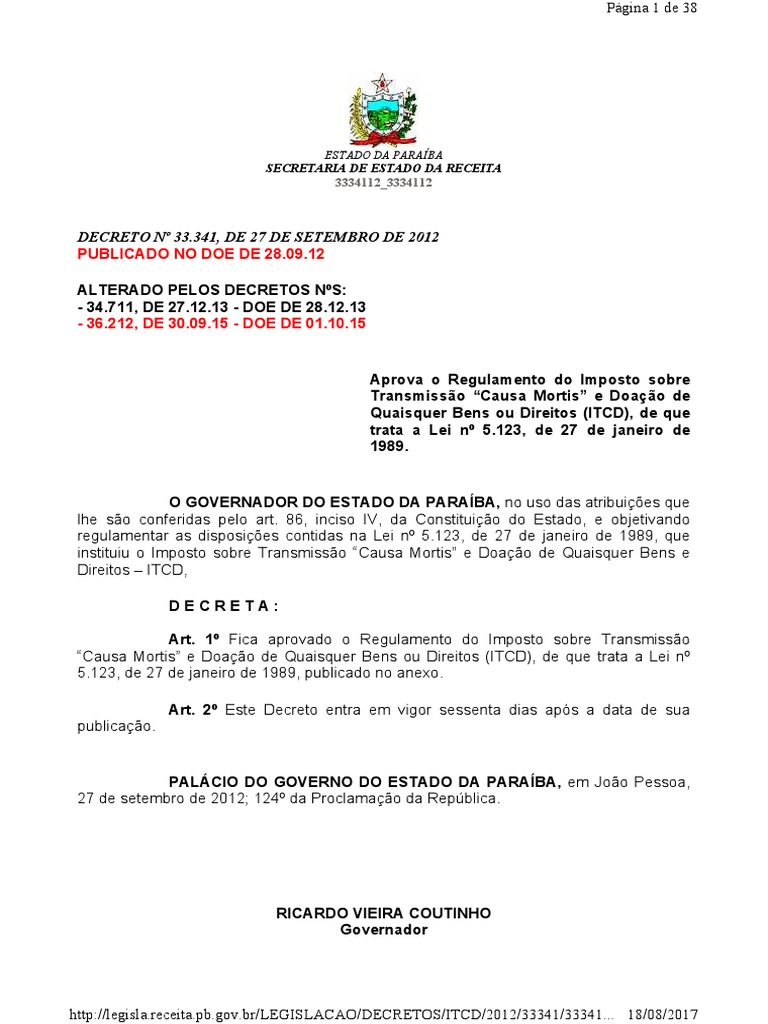 Regulamento ITCMD | PDF | Imposto sobre herança | Impostos