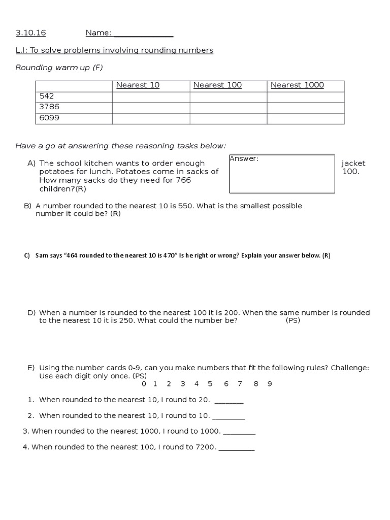 Rounding Reasoning Problem Solving | PDF