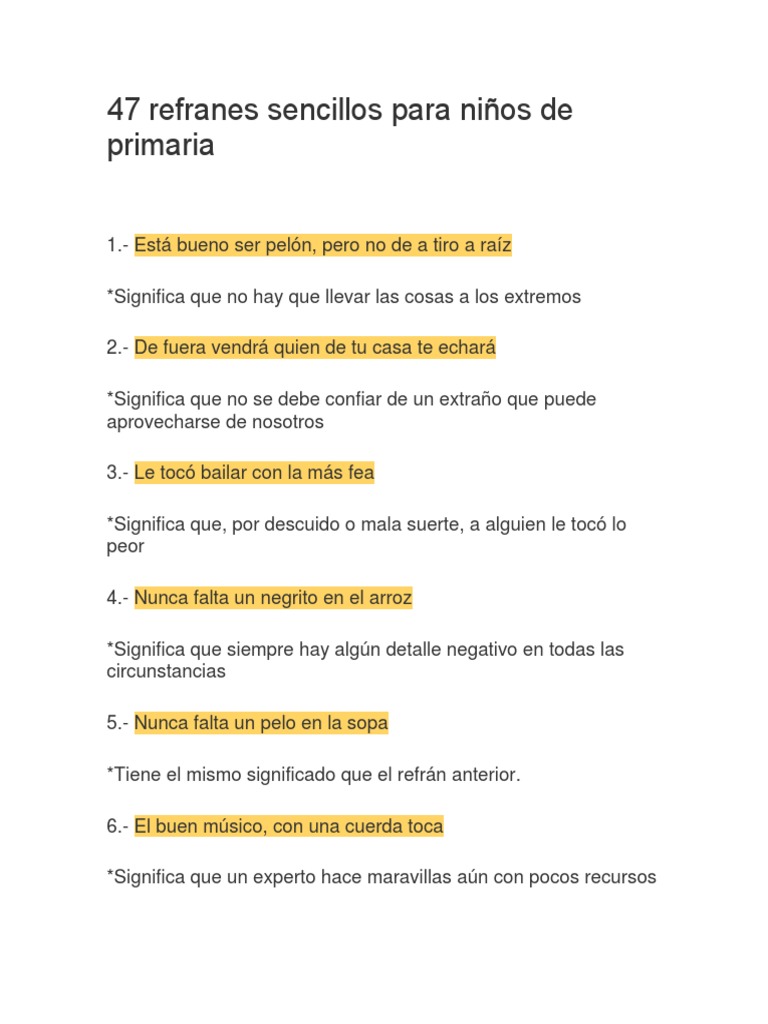 47 Refranes Sencillos para Niños de Primaria | PDF | Science