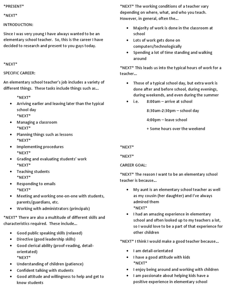 Career Research Project Presentation Speech Cue-Cards | PDF | Bachelor ...