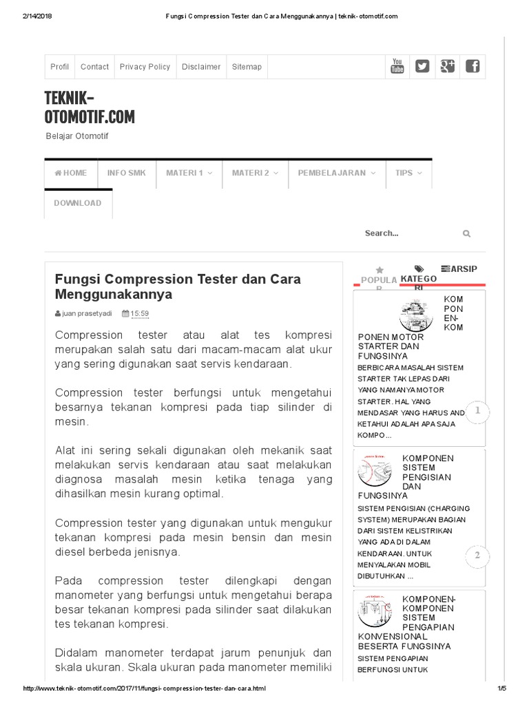 Fungsi dan Cara Penggunaan Compression Tester | PDF