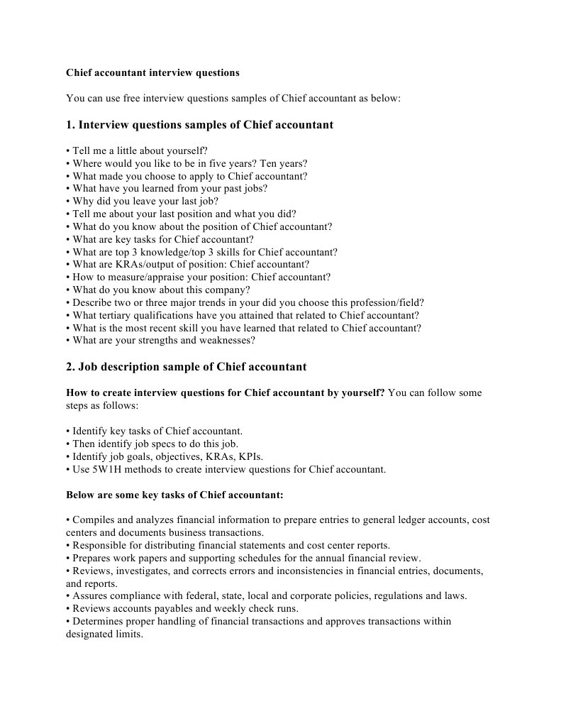 Chief Accountant Interview Questions | PDF