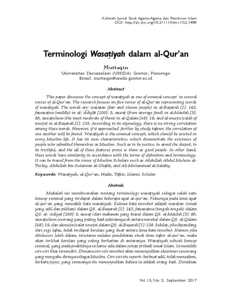 Terminologi Wasat) Iyah Dalam Al-Qur'an: Muttaqin | PDF
