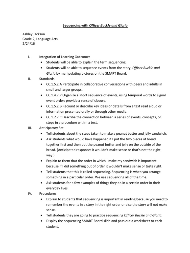 Sequencing Events with Officer Buckle | PDF | Lesson Plan | Reading ...
