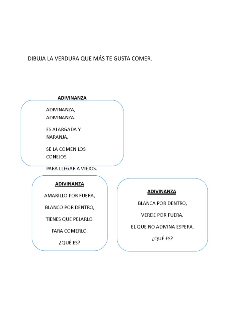 Adivinanzas de Verduras para Niños | PDF