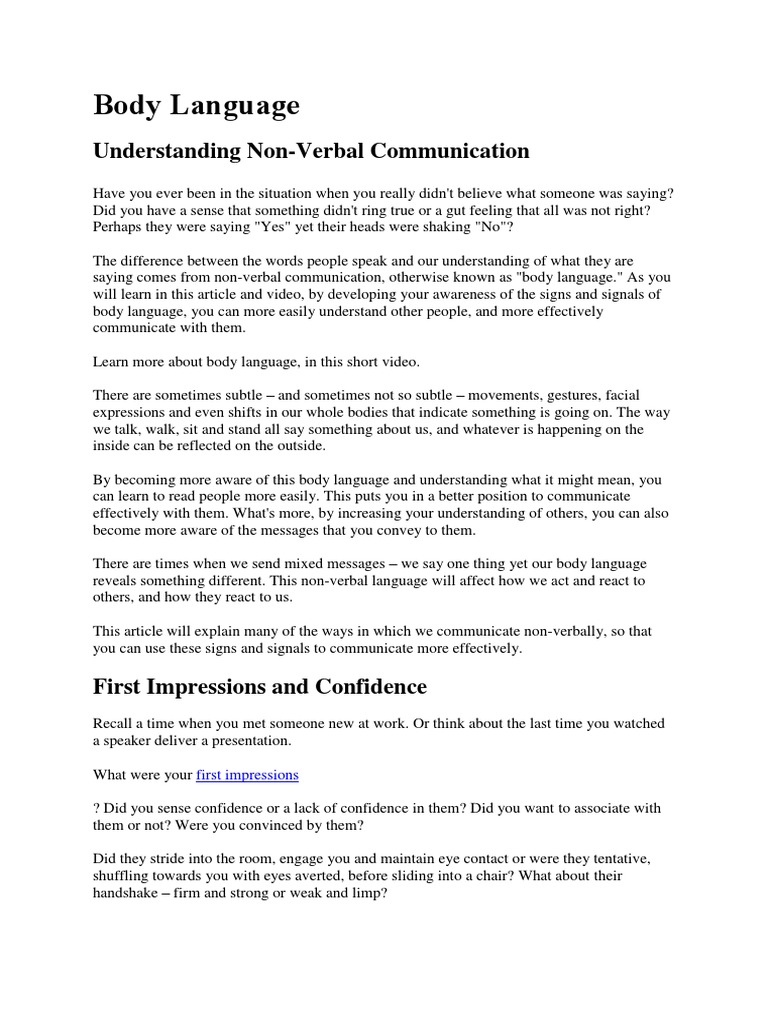 Body Language | PDF | Body Language | Nonverbal Communication