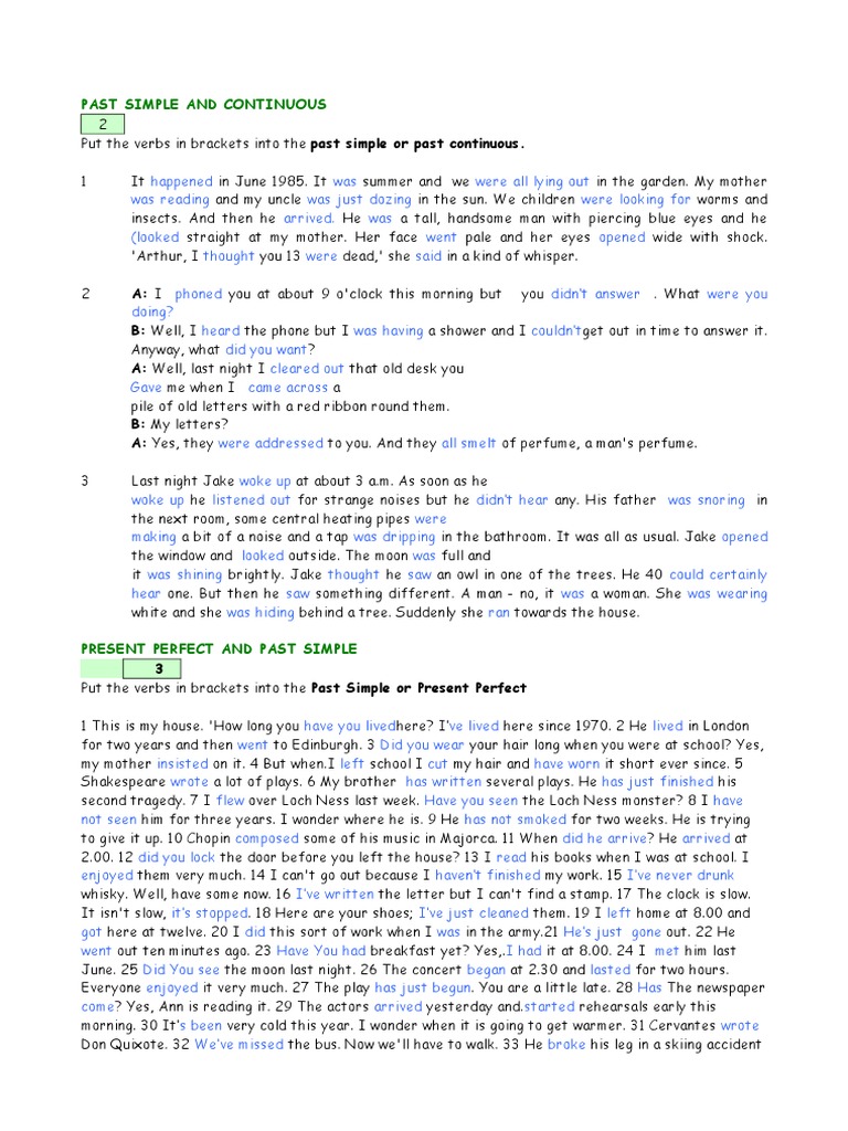 Past Tenses Exercises | PDF