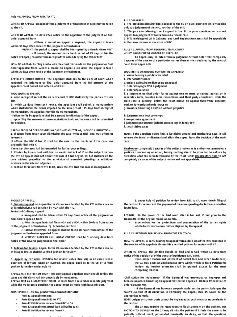 Rule 40: Appeal From MTC To RTC | PDF | Judgment (Law) | Certiorari
