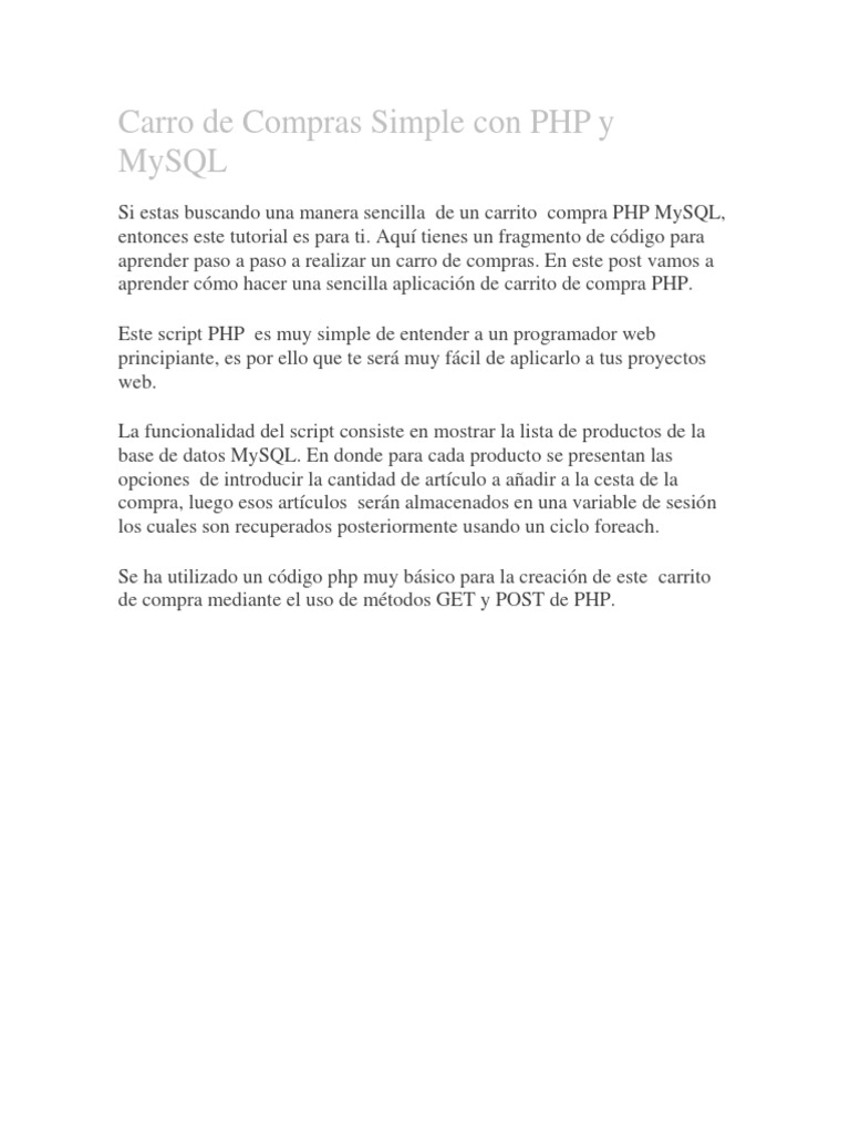 Carro De Compras Simple Con Php Y Mysql 0002 Pdf Software Unix Php
