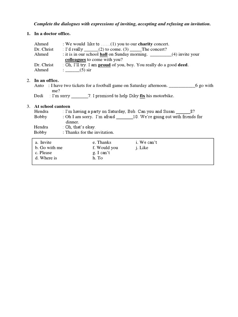 Worksheet Invitation | PDF