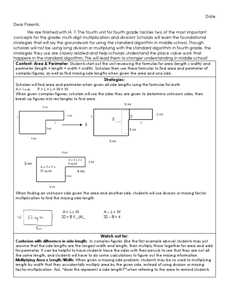 Parent Letter | PDF | Division (Mathematics) | Area