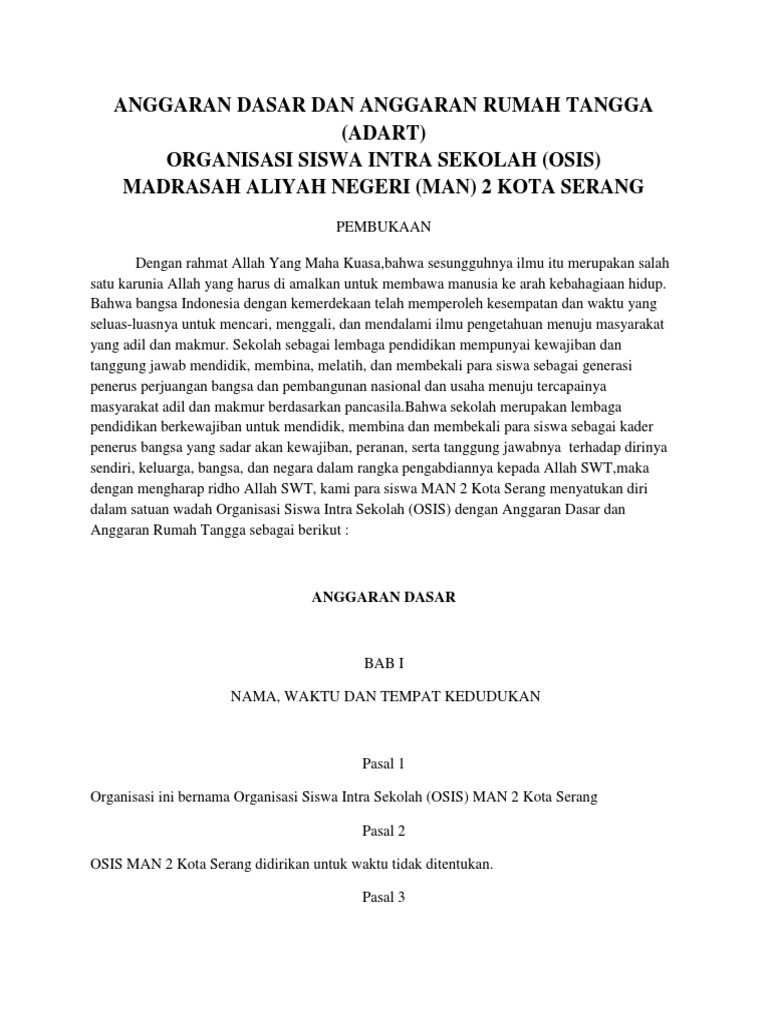 ADART OSIS MAN 2 Kota Serang | PDF | Karier & Perkembangan