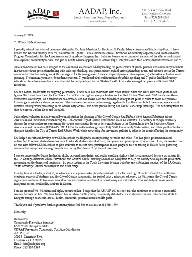 Lor Julia On Aadap Letterhead | PDF | Substance Abuse | Cannabis (Drug)