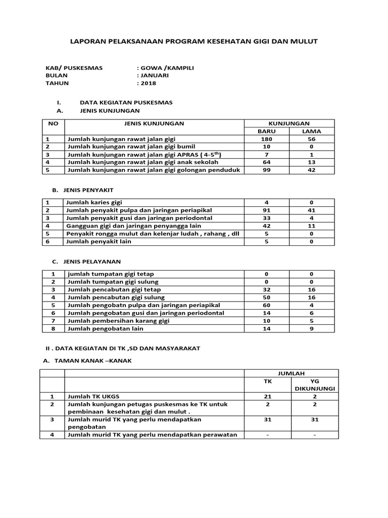 Laporan Pelaksanaan Program Kesehatan Gigi Dan Mulut | PDF