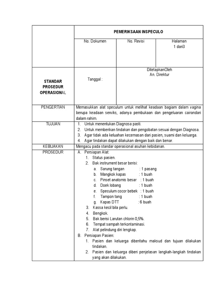 SOP 95 (Pemeriksaan Inspeculo) | PDF
