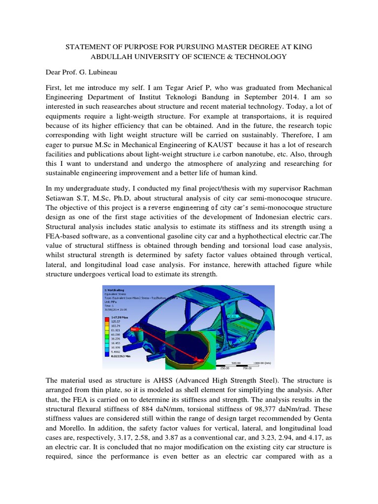 Master's Statement at KAUST on Lightweight Structures | PDF | Finite Element Method | Carbon ...