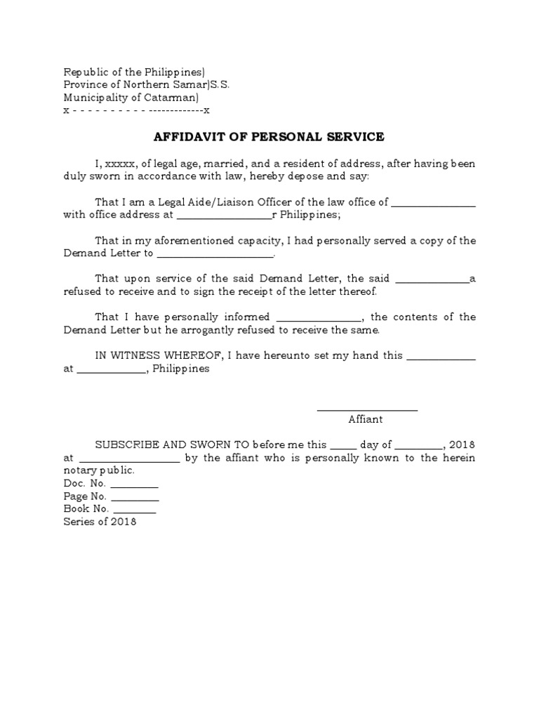 Affidavit of Personal Service Form | PDF
