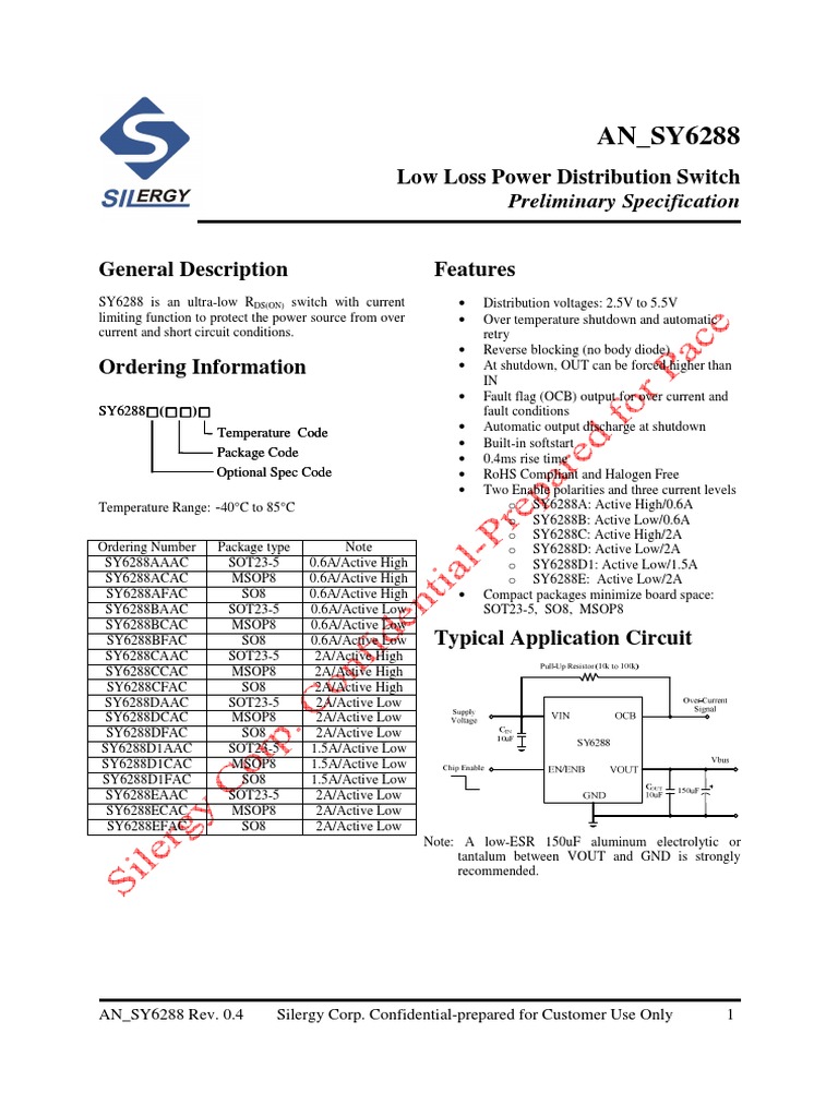 SY6288 | PDF | Field Effect Transistor | Switch