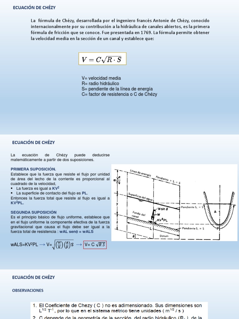 Chezy | PDF | Ecuaciones | Fricción