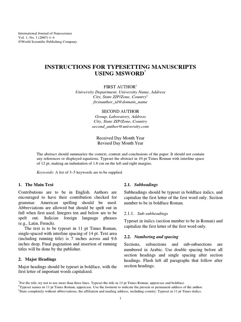 Instructions For Typesetting Manuscripts Using Msword | PDF | Citation | Letter Case