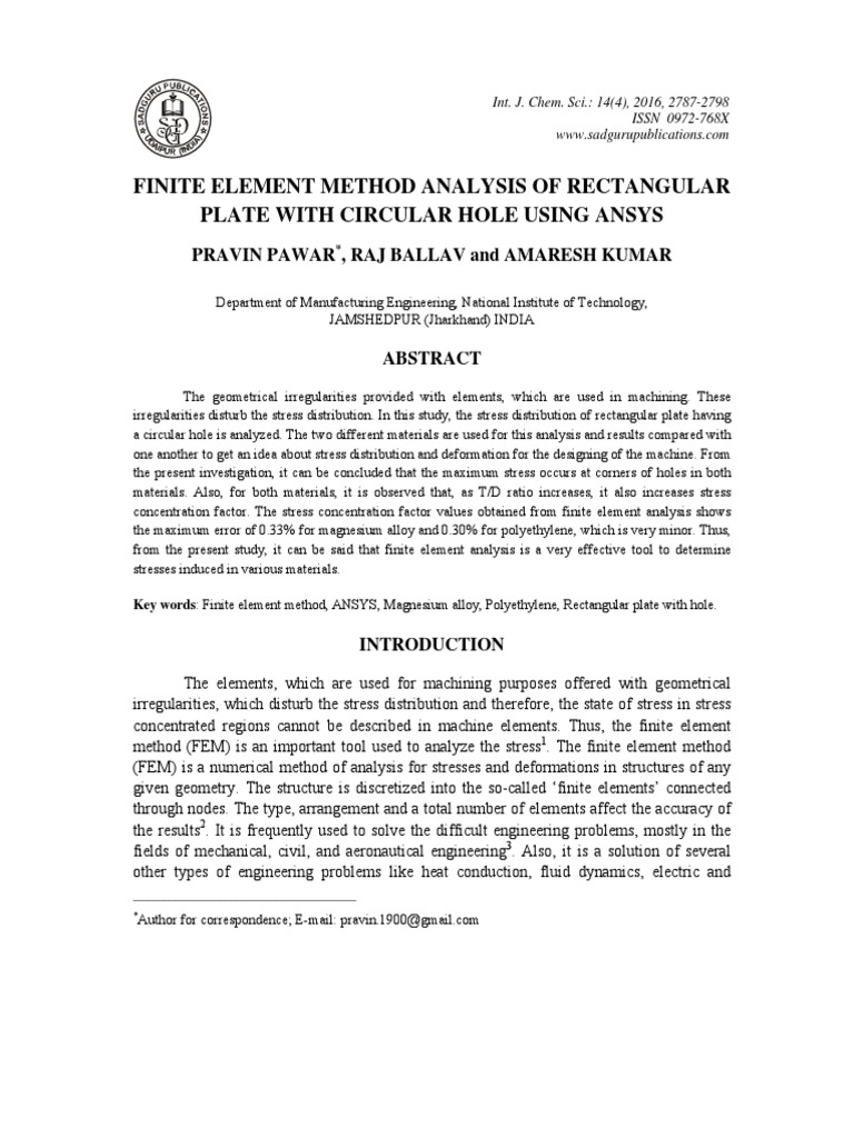 Finite Element Analysis of Stress Distribution in Rectangular Plates ...