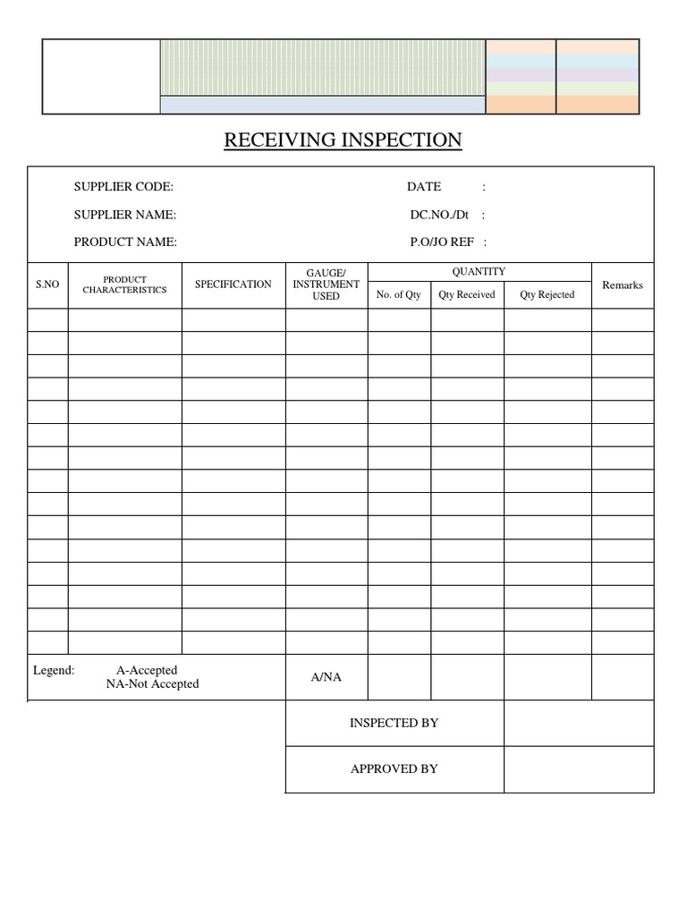 Receiving Inspection Checklist Template | PDF