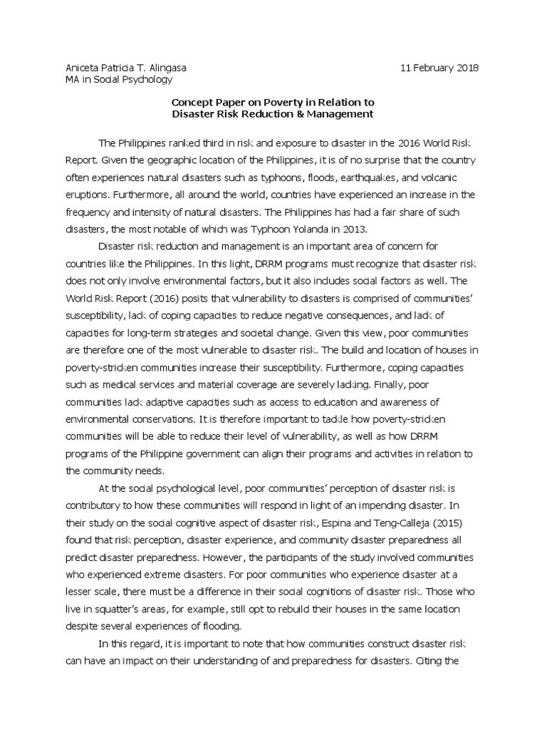 Concept Paper | Disaster Risk Reduction | Risk