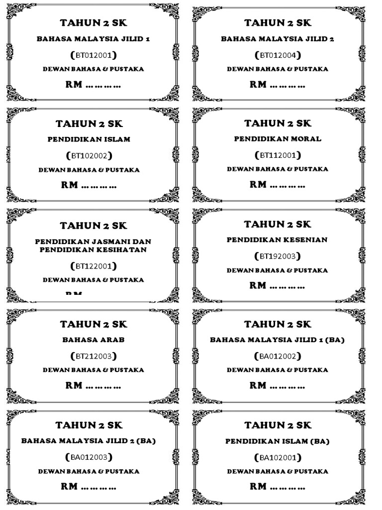 Label Rak SPBT Tahun 2 | PDF