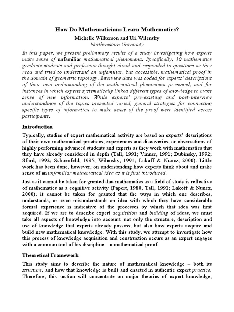 How Do Mathematicians Learn Mathematics? | PDF | Expert | Teaching ...